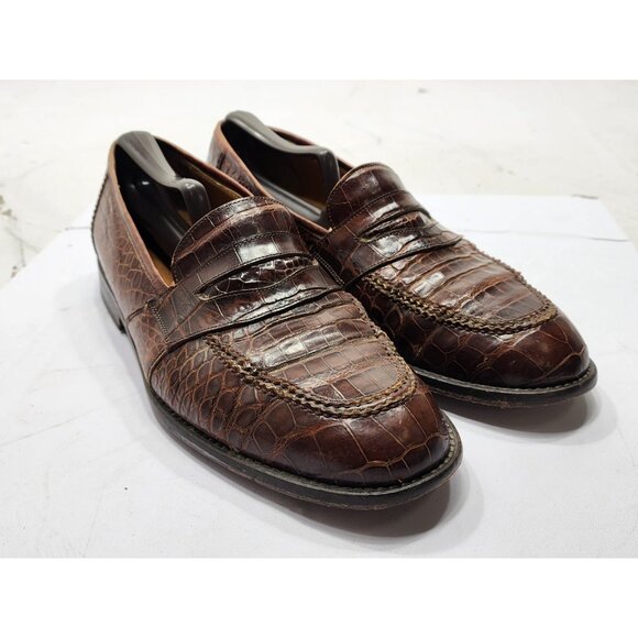 Neiman Marcus | Shoes | Neiman Marcus 8m Brown Leather Croc Penny ...